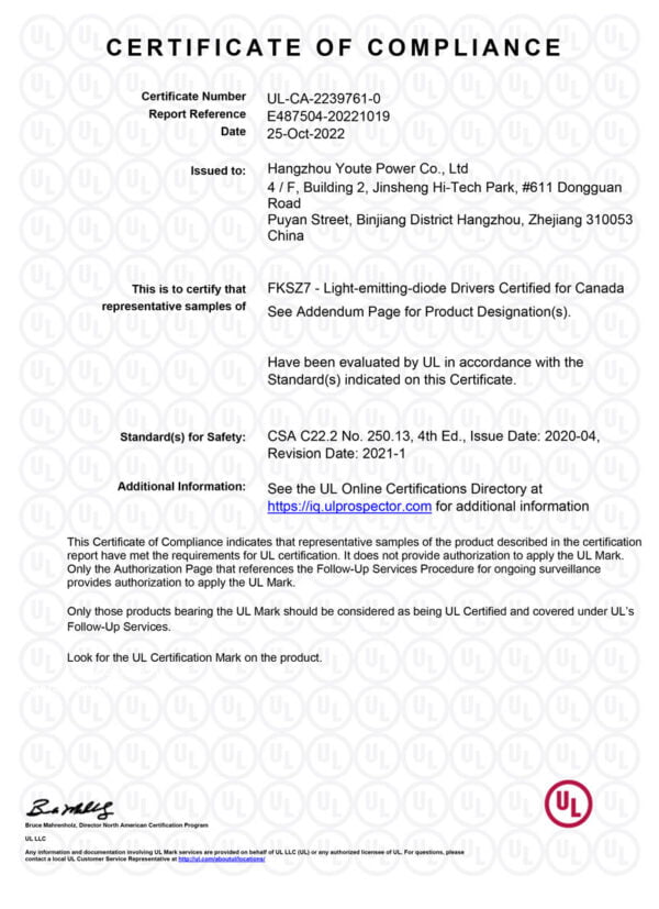 uPowerTek SLK Series 500W-1200W LED Driver UL Certified - uPowerTek